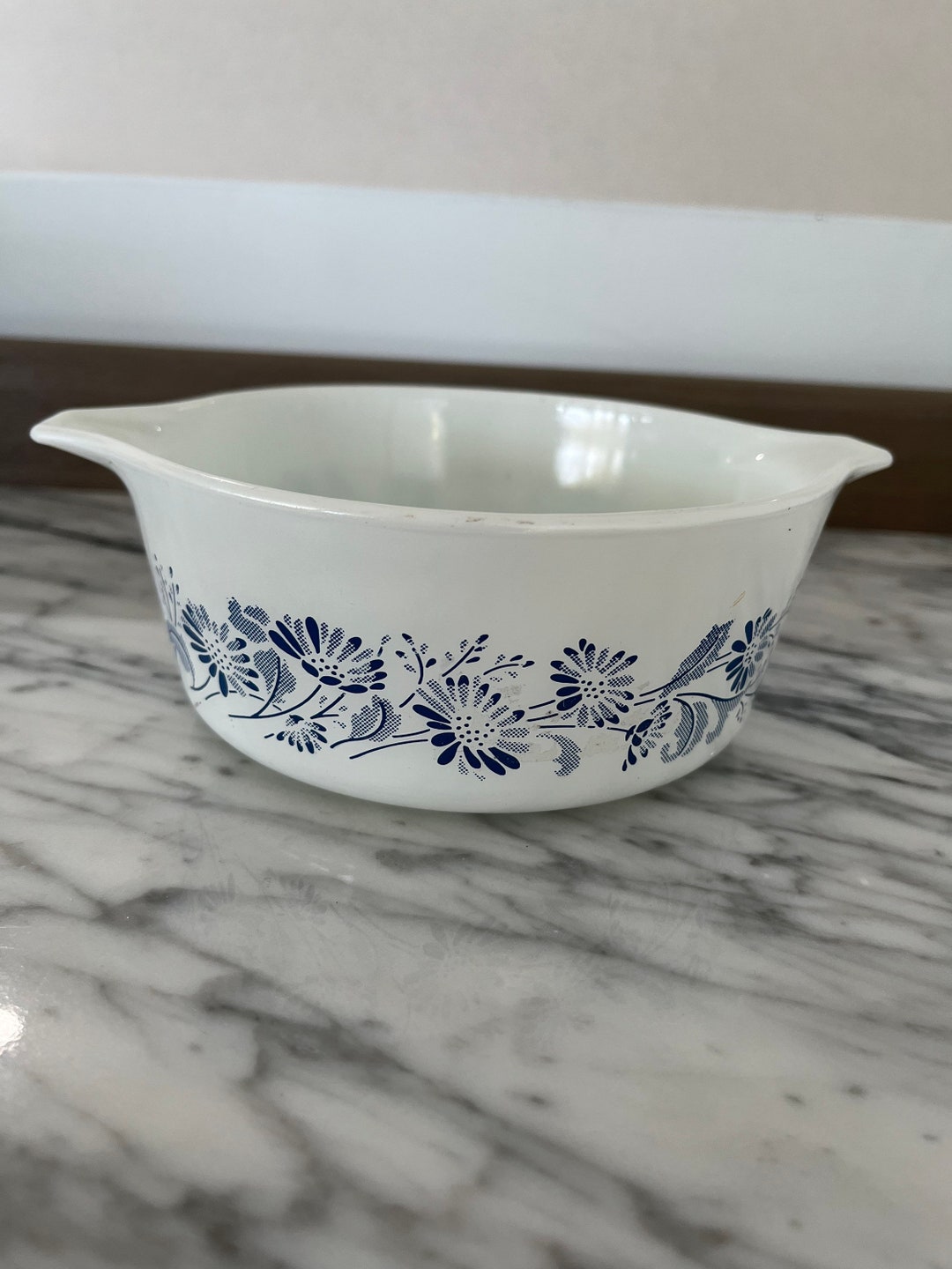 Pyrex Colonial Mist Floral 472 Casserole Round Blue White Glass Baking ...