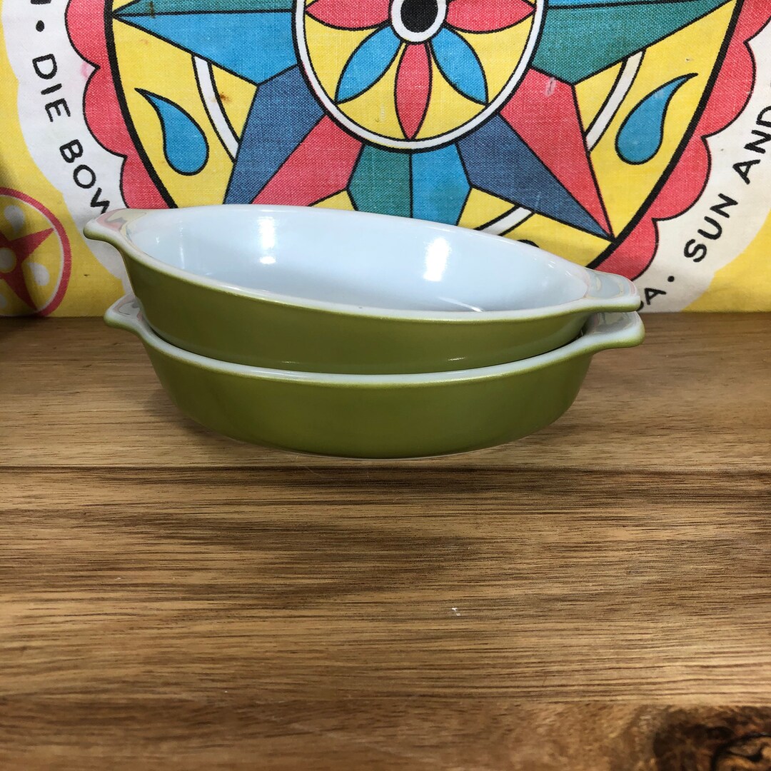 2 Pyrex Verde Pixie 700 Au Gratin Dishes Olive Green Restaurant Ware ...