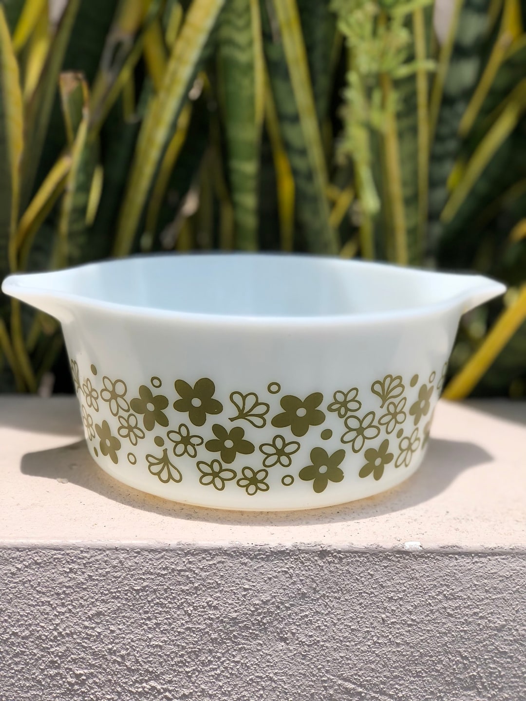 Vintage Pyrex Green Spring Blossom Floral 474 Casserole Round Glass ...