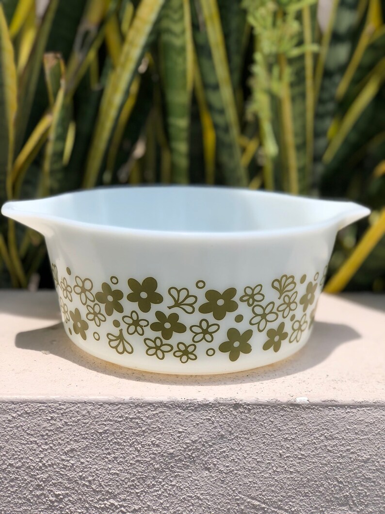 Vintage Pyrex Green Spring Blossom Floral 474 Casserole Round Glass ...