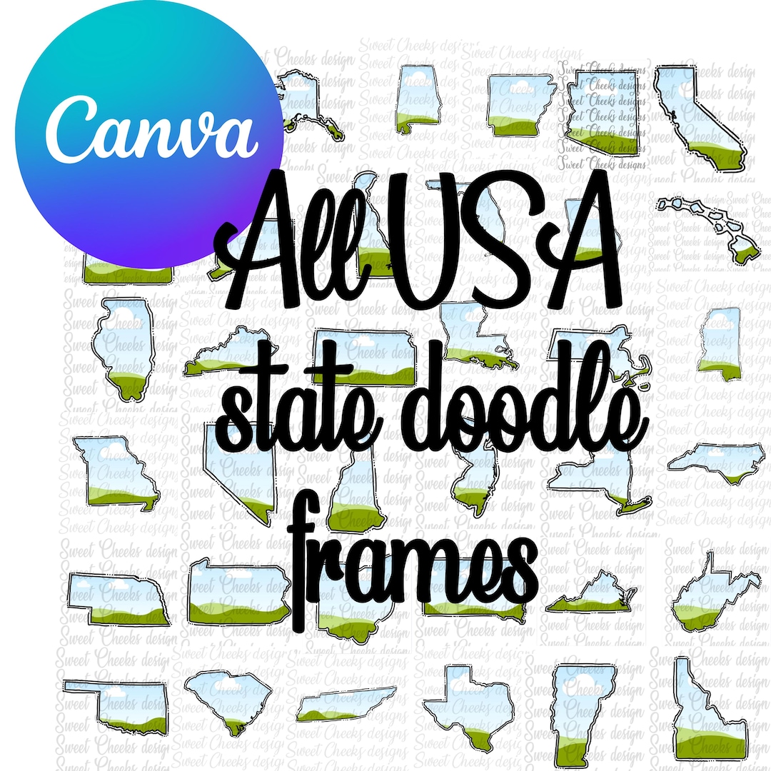 All United States Frames With Doodles, Editable in Canva, Individual ...