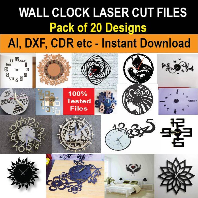 Wall Clock Designs - Laser Cut Files - Design-downloadable Wall Clock ...