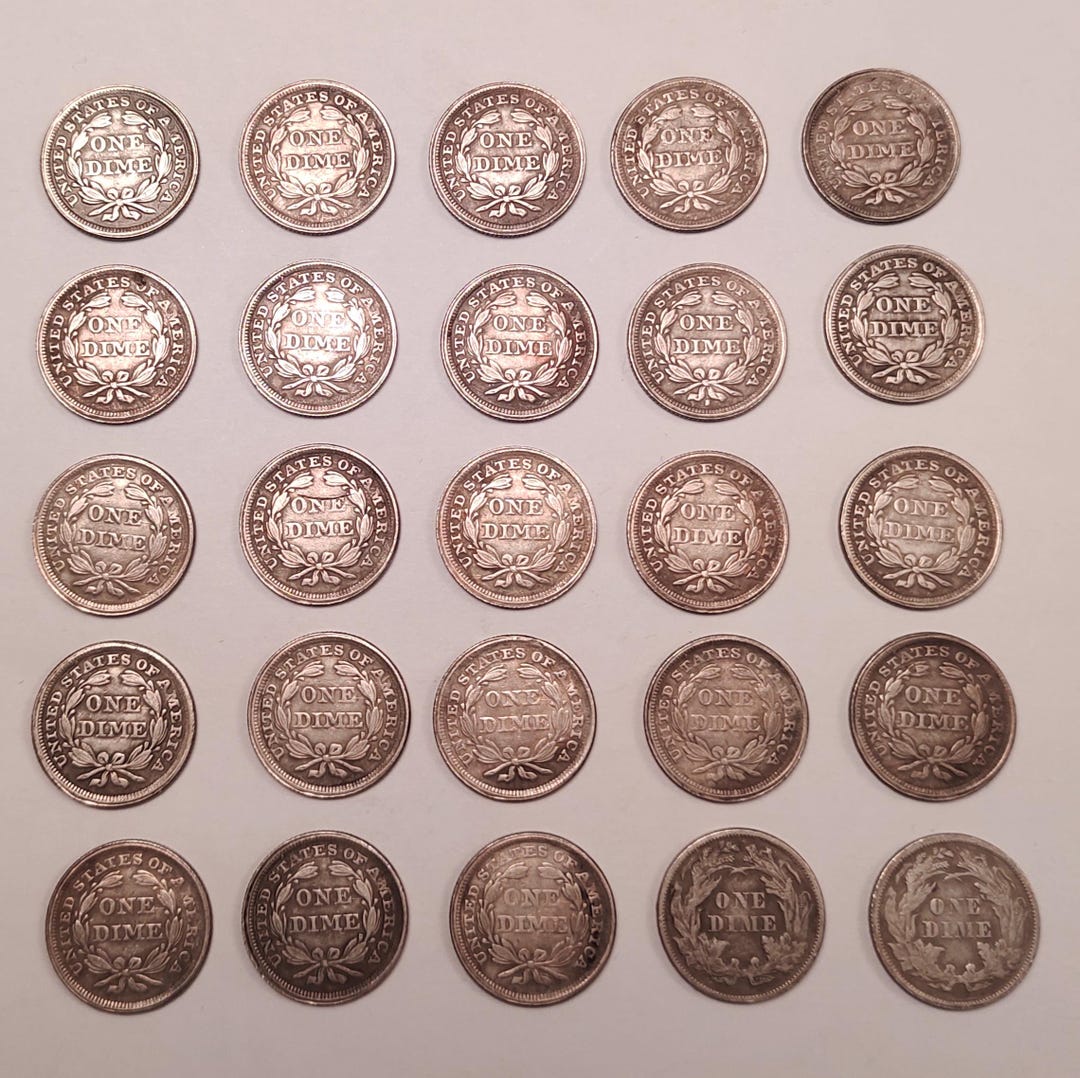 Set of 25 Coins in the Design of the USA 1 Dime (1838–1860, 1880 & 1881 ...