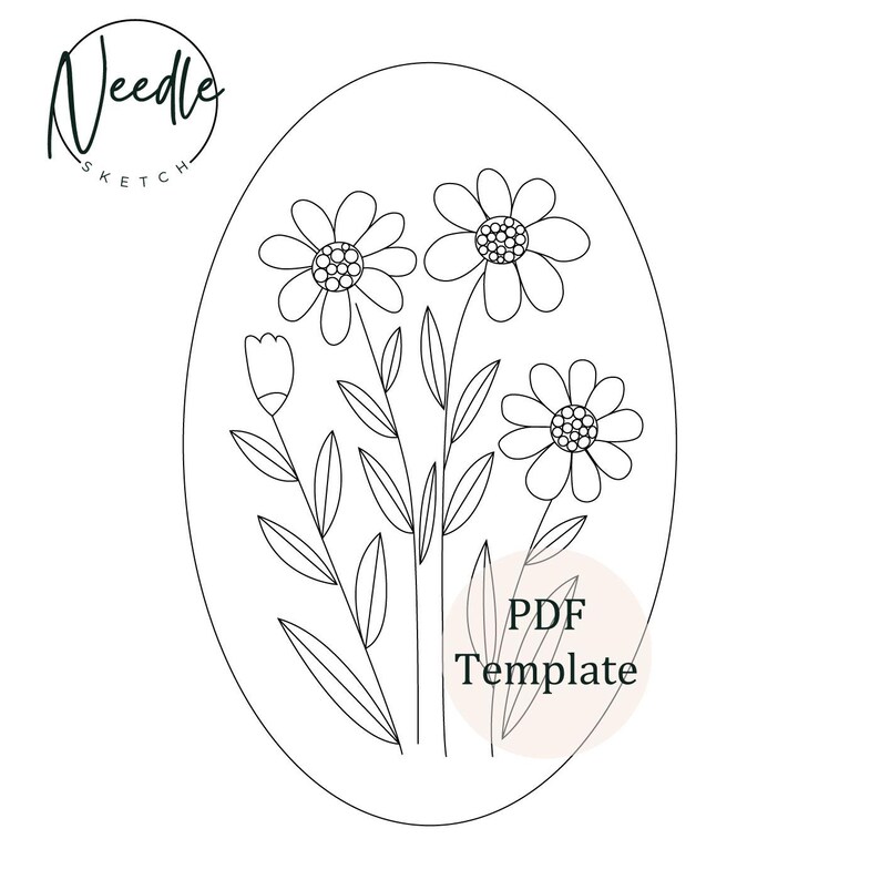 Large Daisy With Leaves, Hoop, Embroidery Pdf Template, Hand Embroidery ...