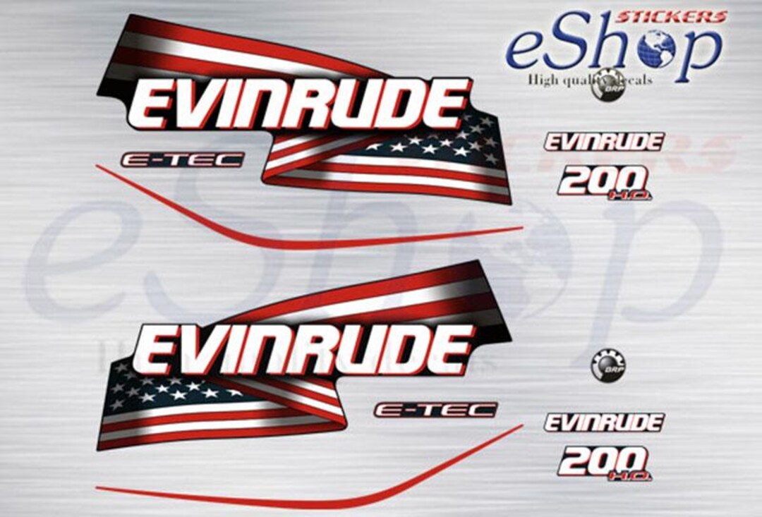 Evinrude E-TEC H.O. Outboard Decals: US Flag Stickers, 200-225-250 HP ...
