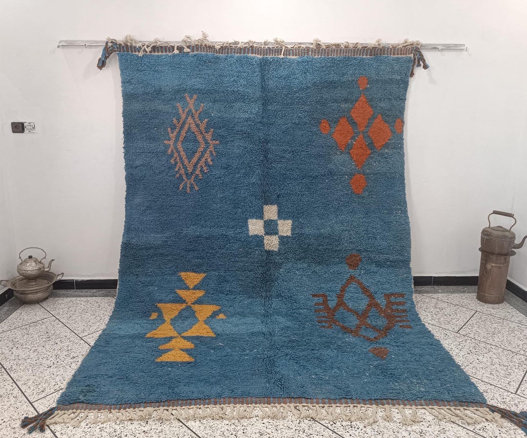 Blue Berber Wool Rug: Handmade Moroccan Boho Decor - Etsy