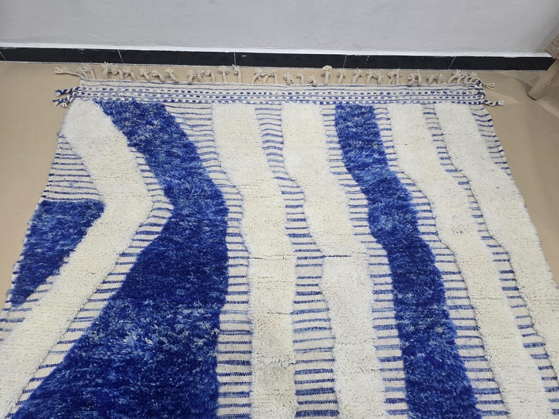 Beni Ourain Moroccan Rug: Hand Knotted Wool - White and Blue 8x10 - Etsy