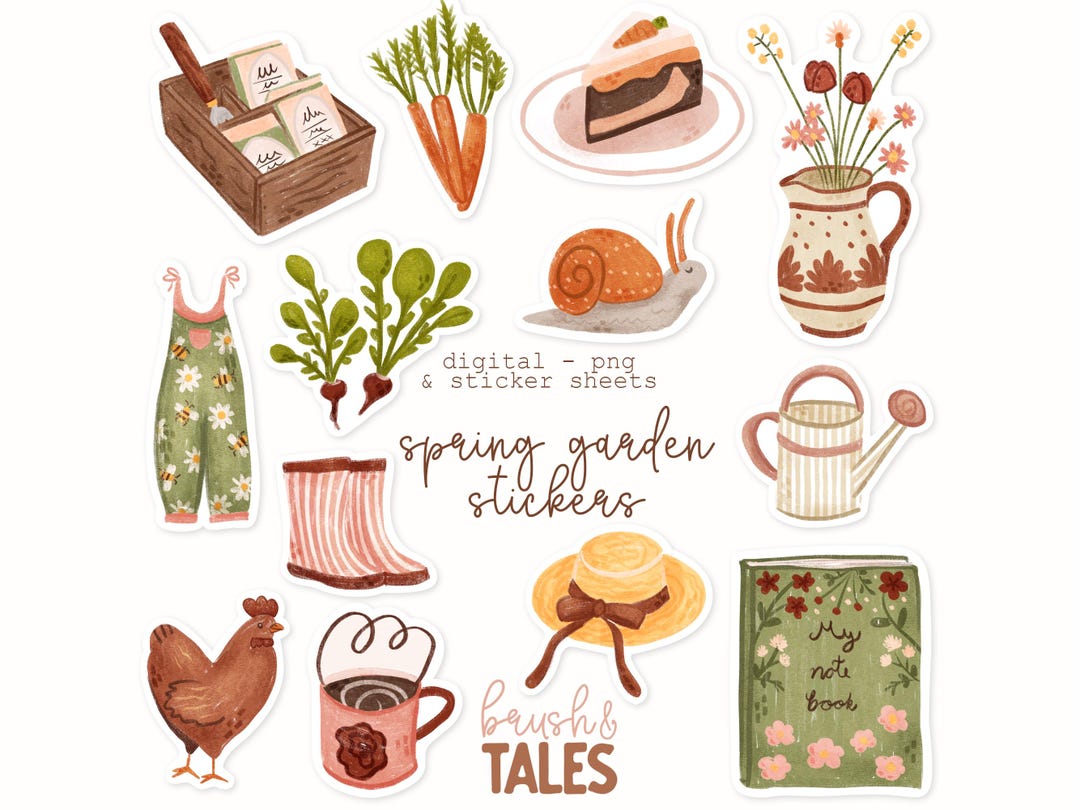Spring Garden Stickers: Hand-drawn Journal & Planner Stickers (digital ...