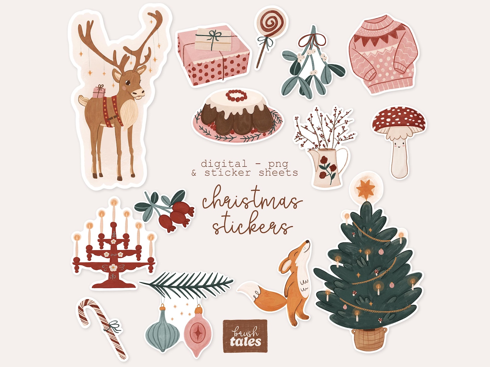 Digital Sticker Christmas Holiday Bundle PNG - Reindeer Book Sticker ...