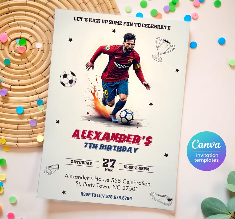 Messi Invitation, Soccer Invitation, Champions League Birthday ...