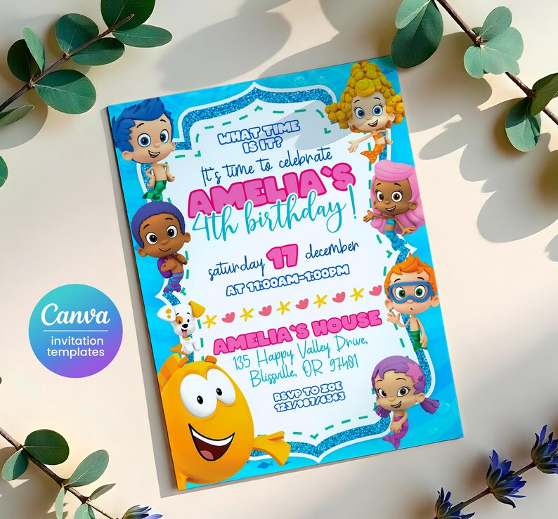 Personalized Printable Birthday Invitation Bubble Guppies Birthday