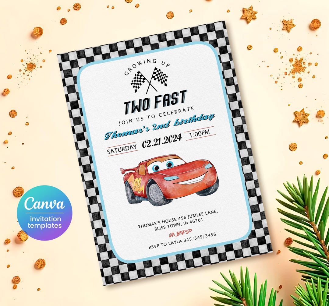 Cars Invitation, Lightning Mcqueen Invite, Printable Birthday Party ...