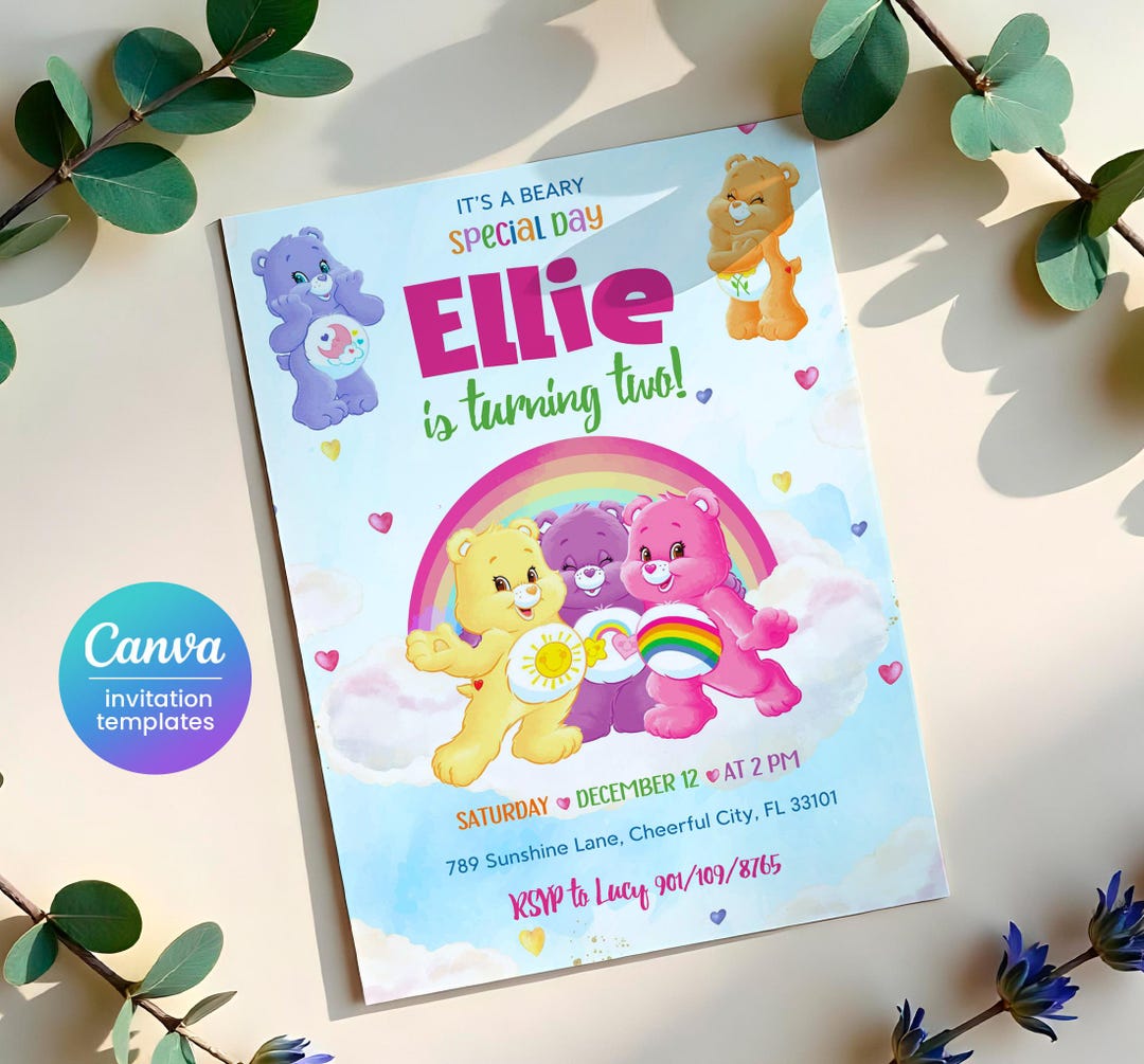 Care Bears Birthday Invitation, Printable Editable Birthday Party ...