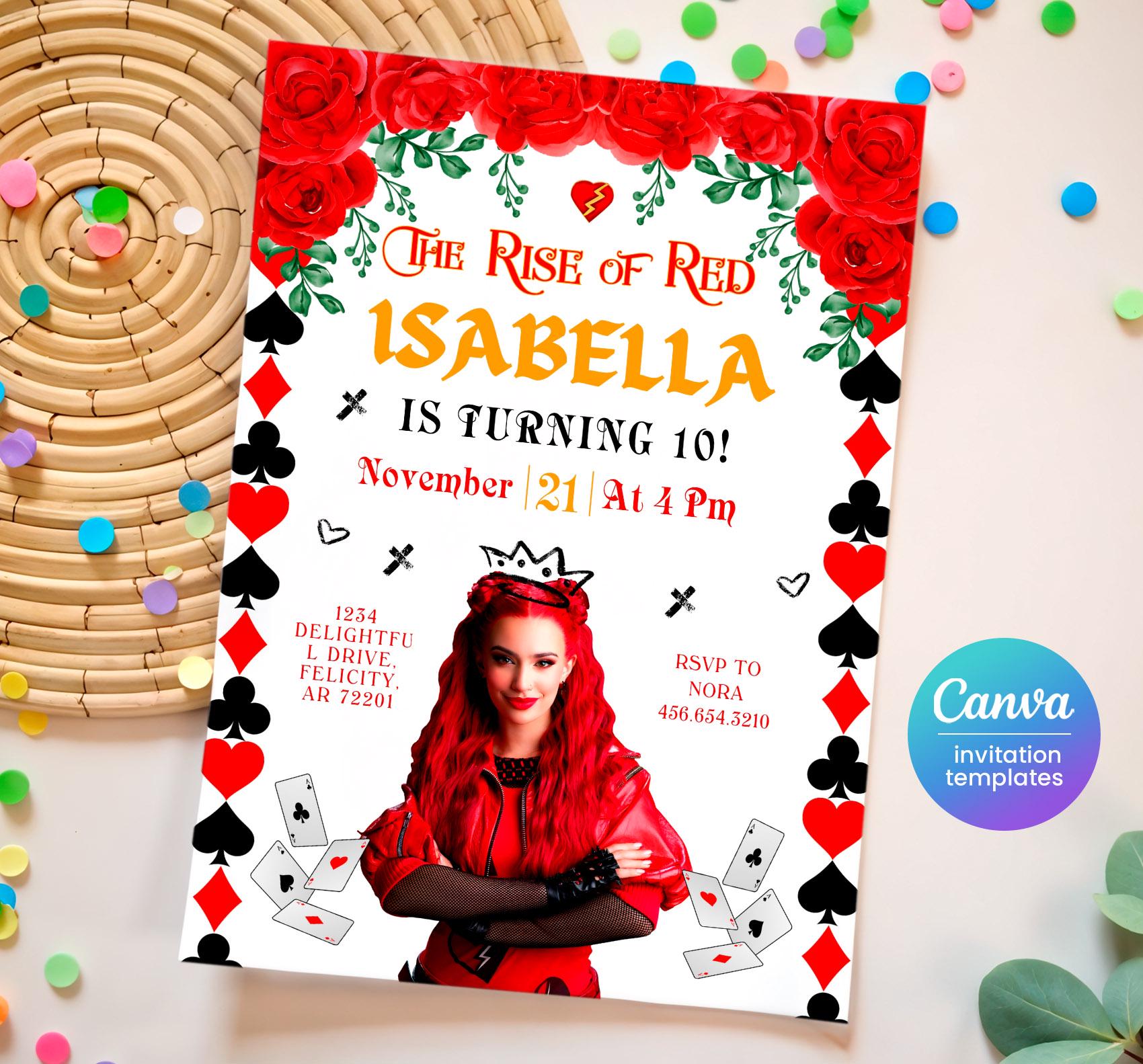 Descendants Rise of Red Invitation, Printable Editable Birthday Invite ...