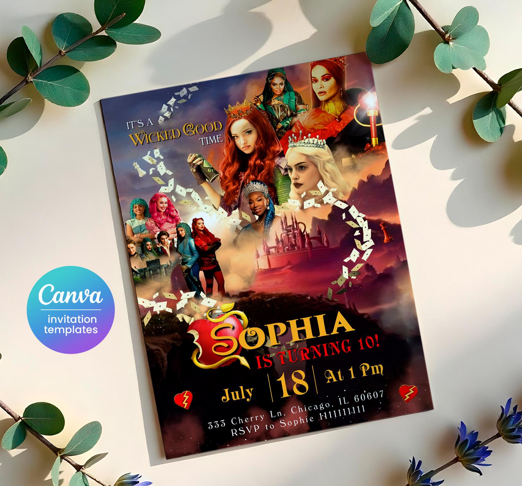 Descendants Rise of Red Invitation, Printable Editable Birthday Invite ...