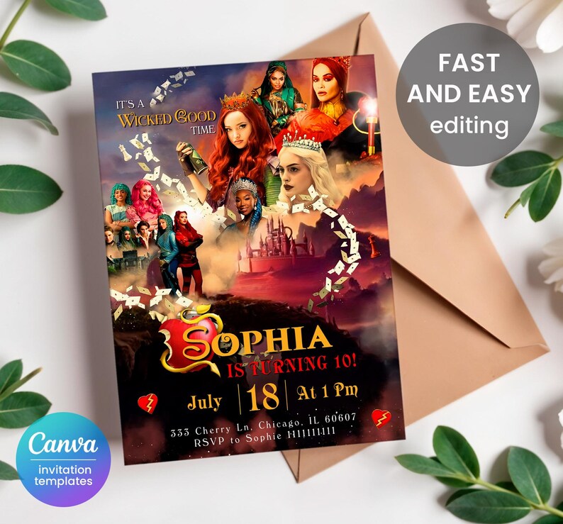 Descendants Rise of Red Invitation, Printable Editable Birthday Invite ...