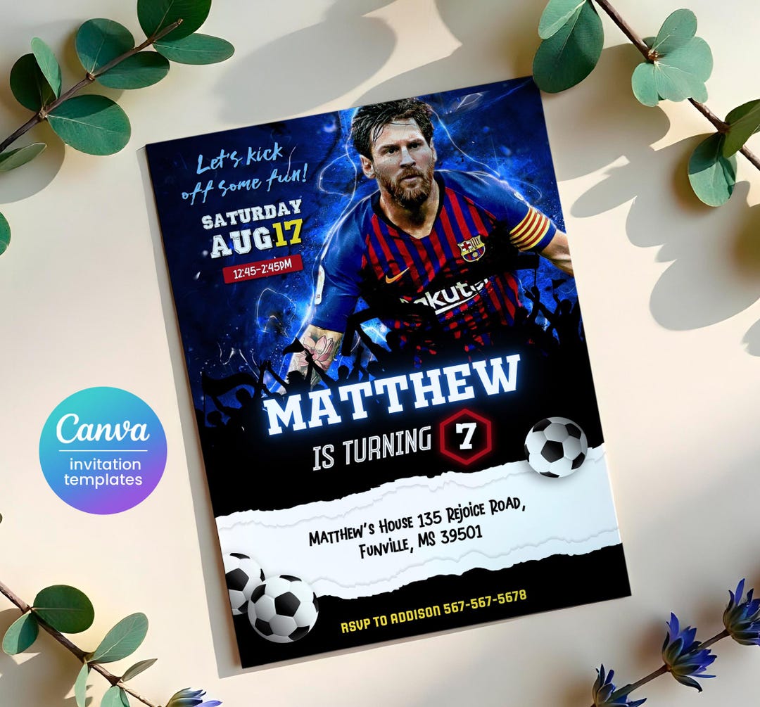 Messi Invitation, Soccer Invite, Champions League Birthday Invitation ...
