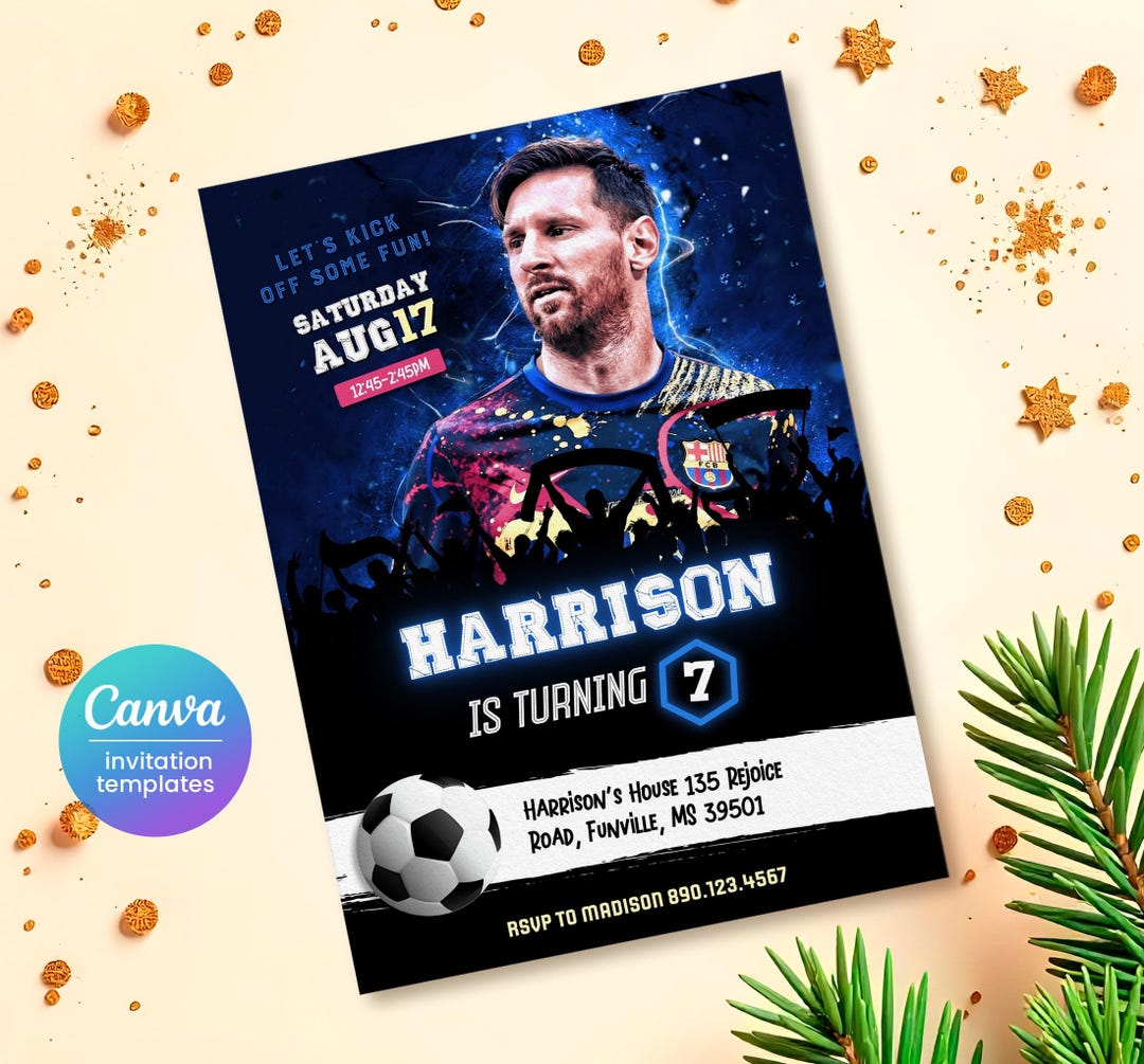 Messi Invitation, Soccer Invite, Champions League Birthday Invitation ...