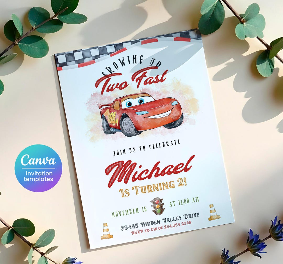Cars Invitation, Lightning Mcqueen Invite, Printable Birthday Party ...