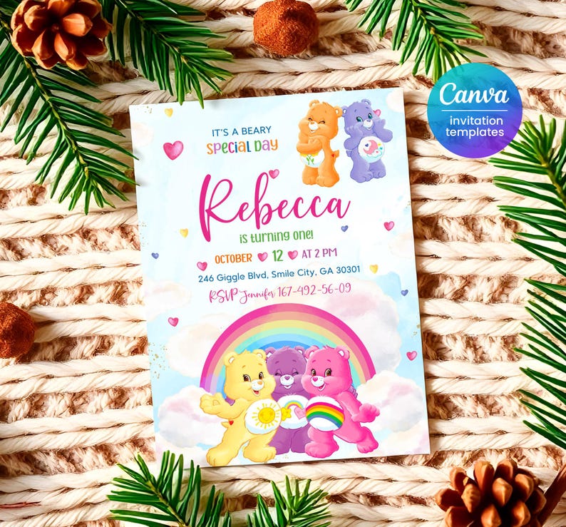 Care Bears Birthday Invitation, Printable Editable Birthday Party ...