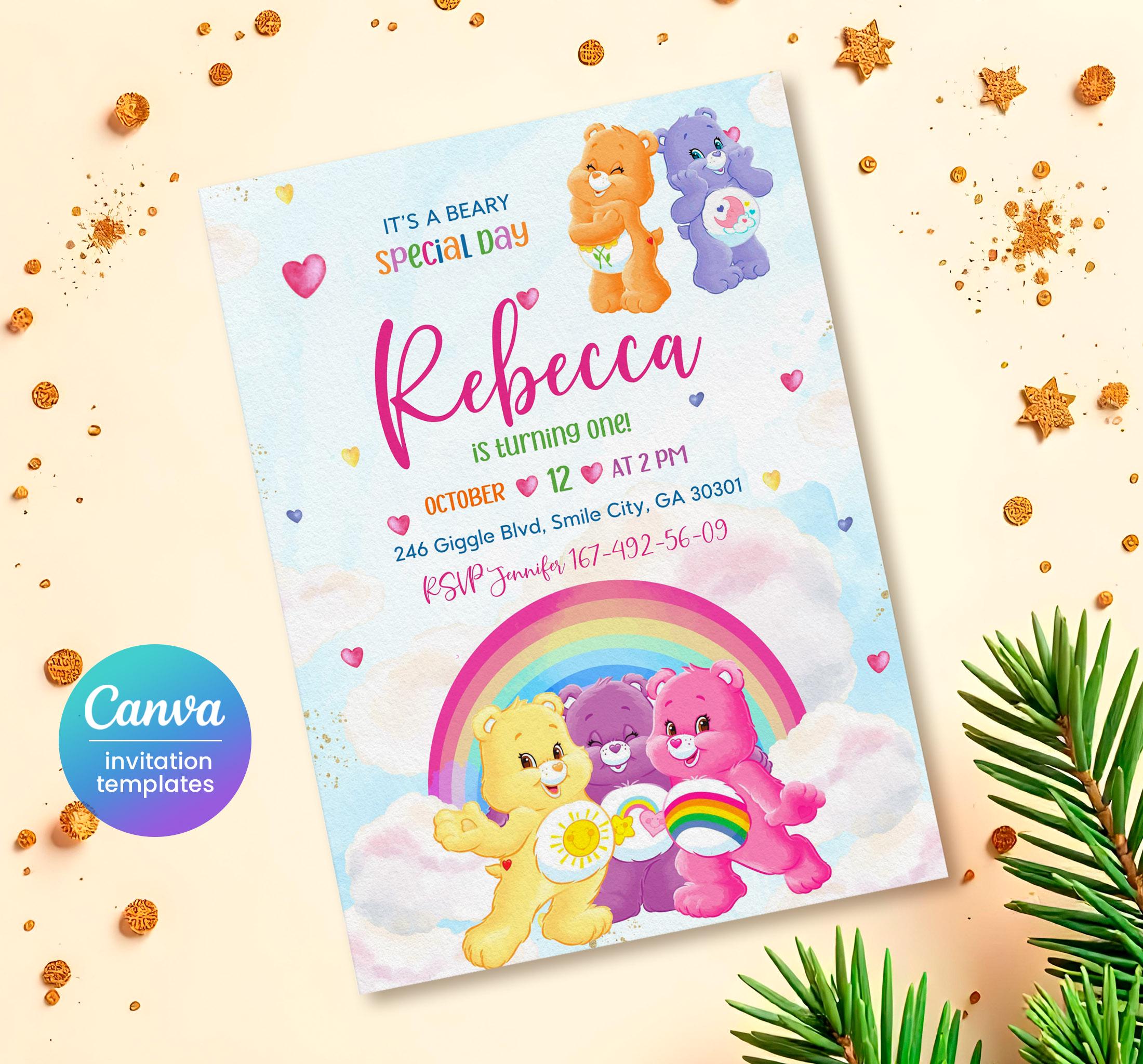 Care Bears Birthday Invitation, Printable Editable Birthday Party ...