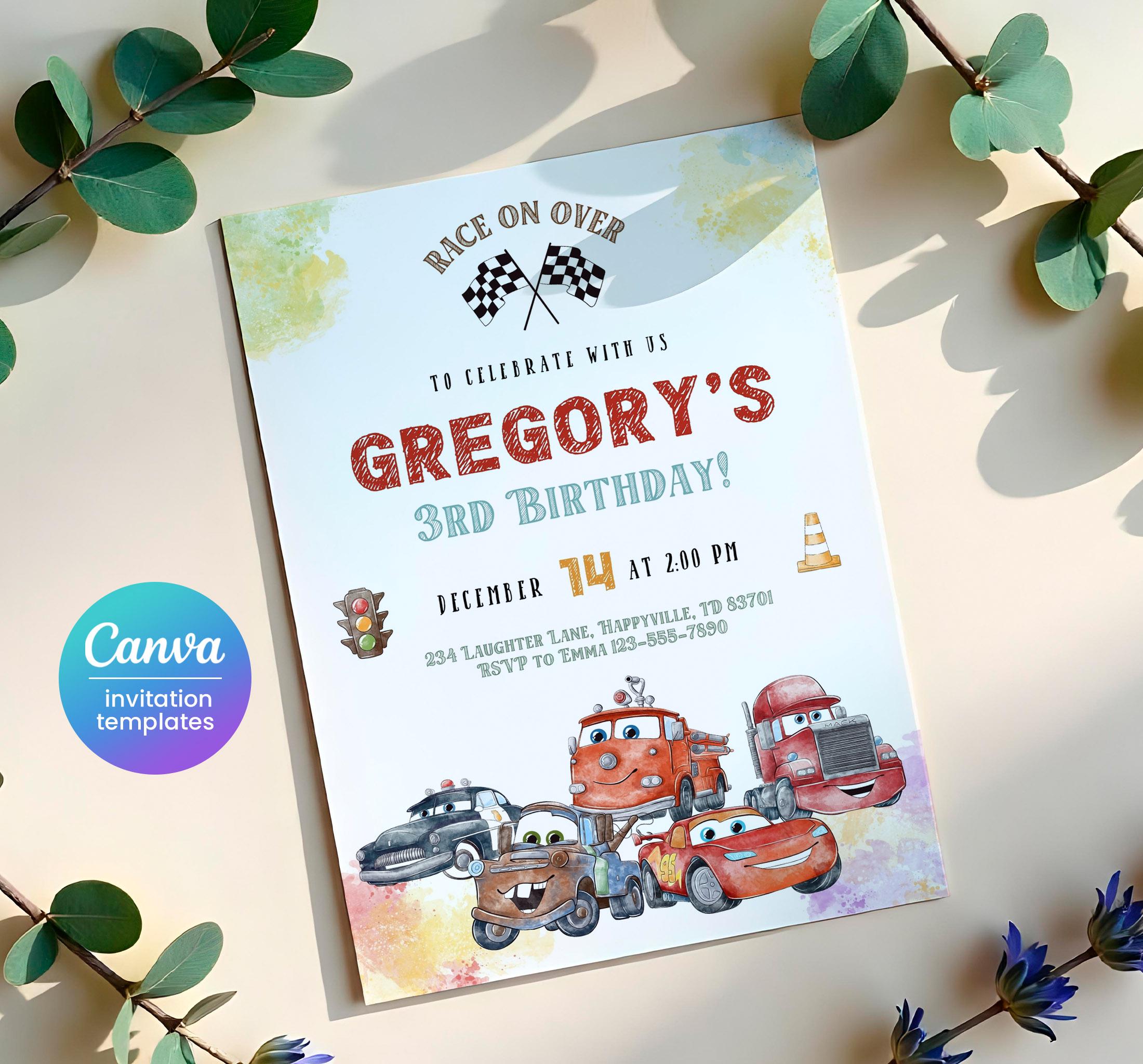 Cars Invitation, Lightning Mcqueen Invite, Printable Birthday Party ...