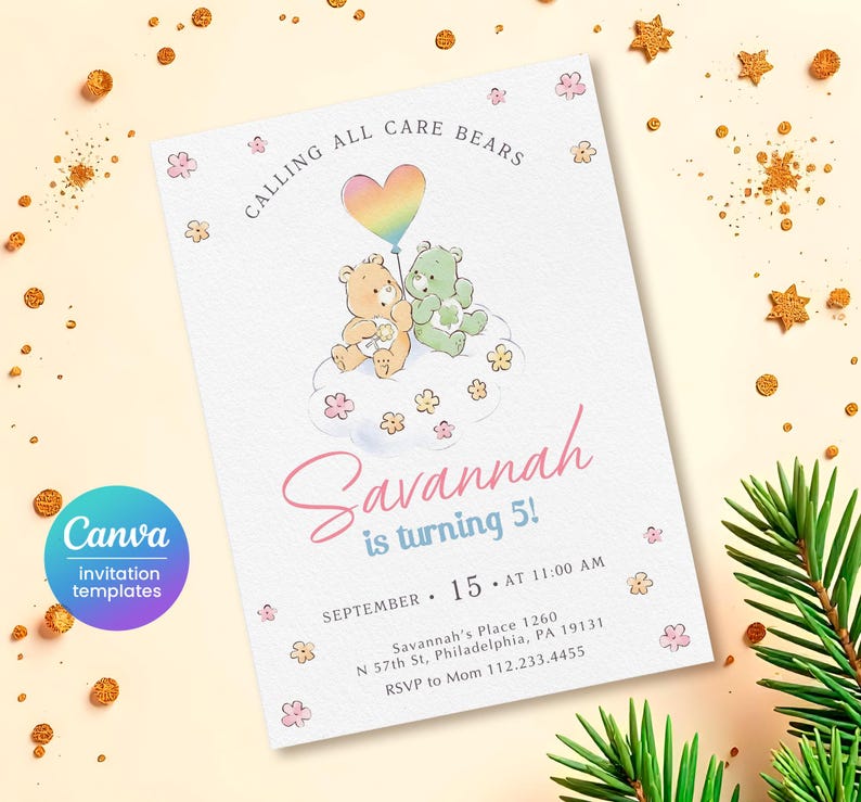 Care Bears Birthday Invitation, Printable Editable Birthday Party ...