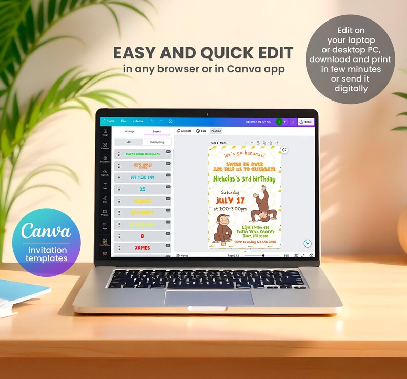 Curious George Birthday Invitation, Printable Monkey Invite, Ape Invite ...