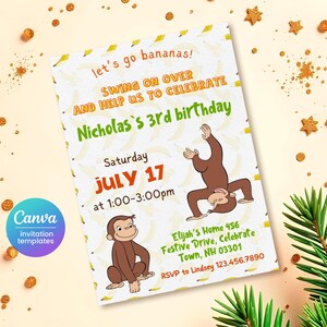 Curious George Birthday Invitation, Printable Monkey Invite, Ape Invite ...