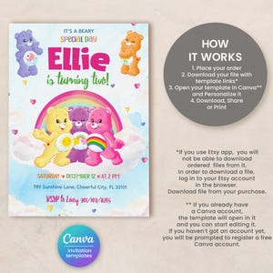 Care Bears Birthday Invitation, Printable Editable Birthday Party ...