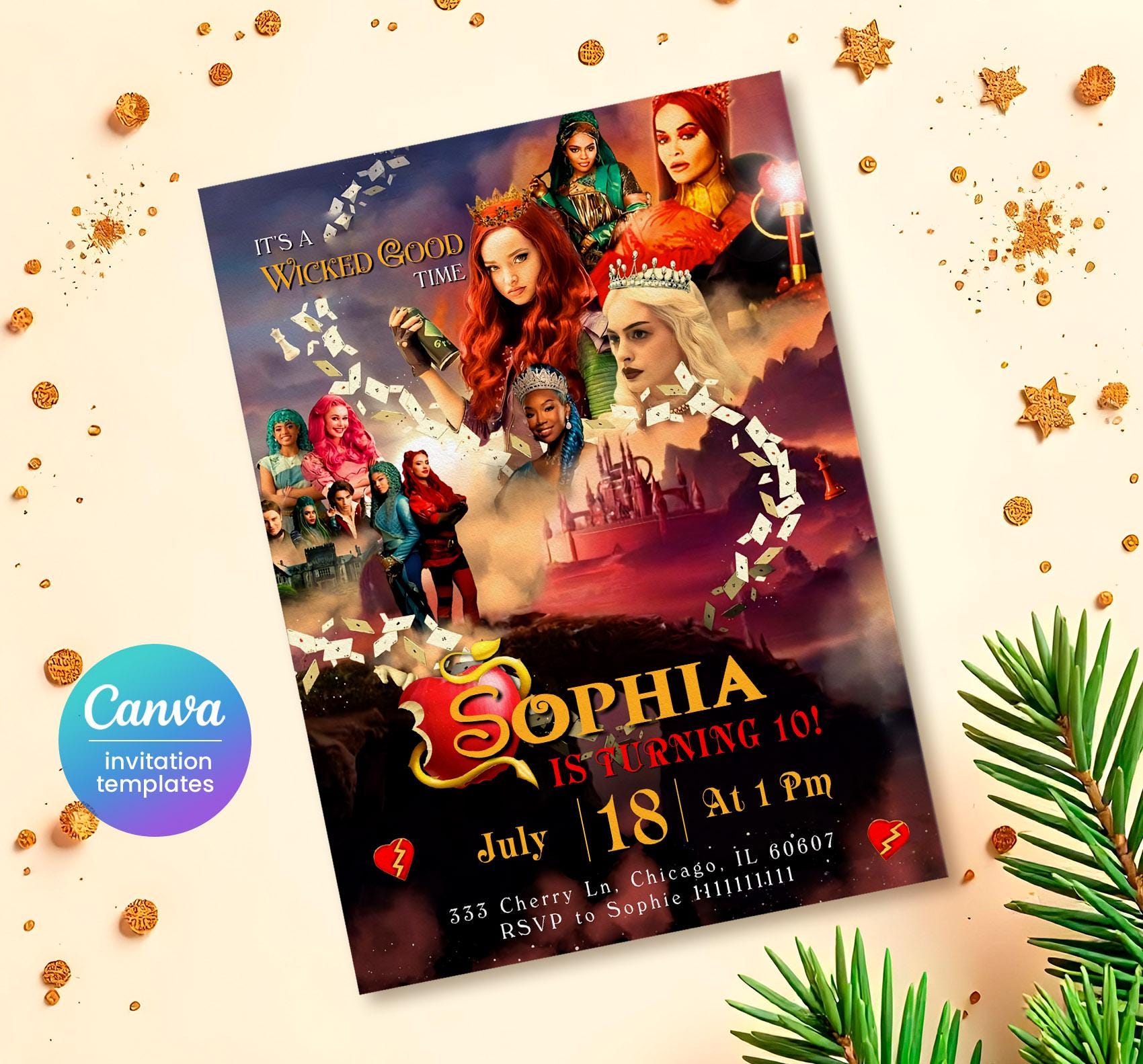 Descendants Rise of Red Invitation, Printable Editable Birthday Invite ...