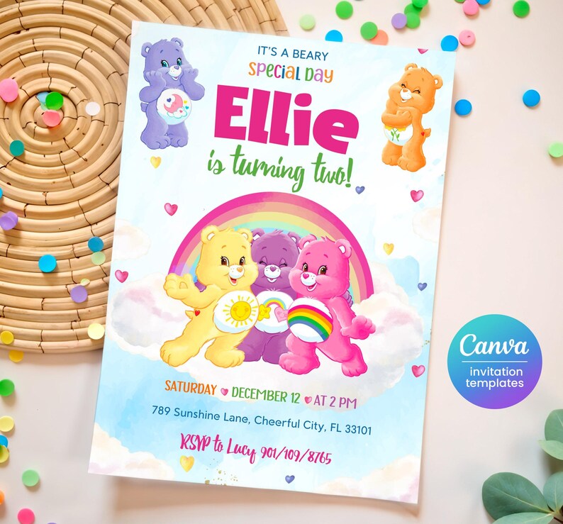 Care Bears Birthday Invitation, Printable Editable Birthday Party ...