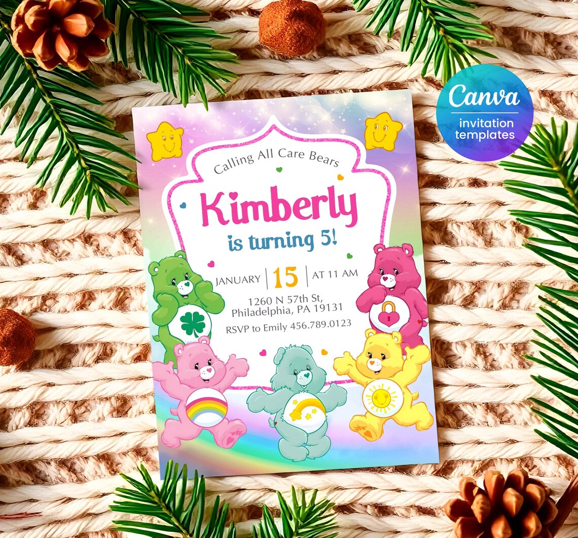 Care Bears Birthday Invitation, Printable Editable Birthday Party ...