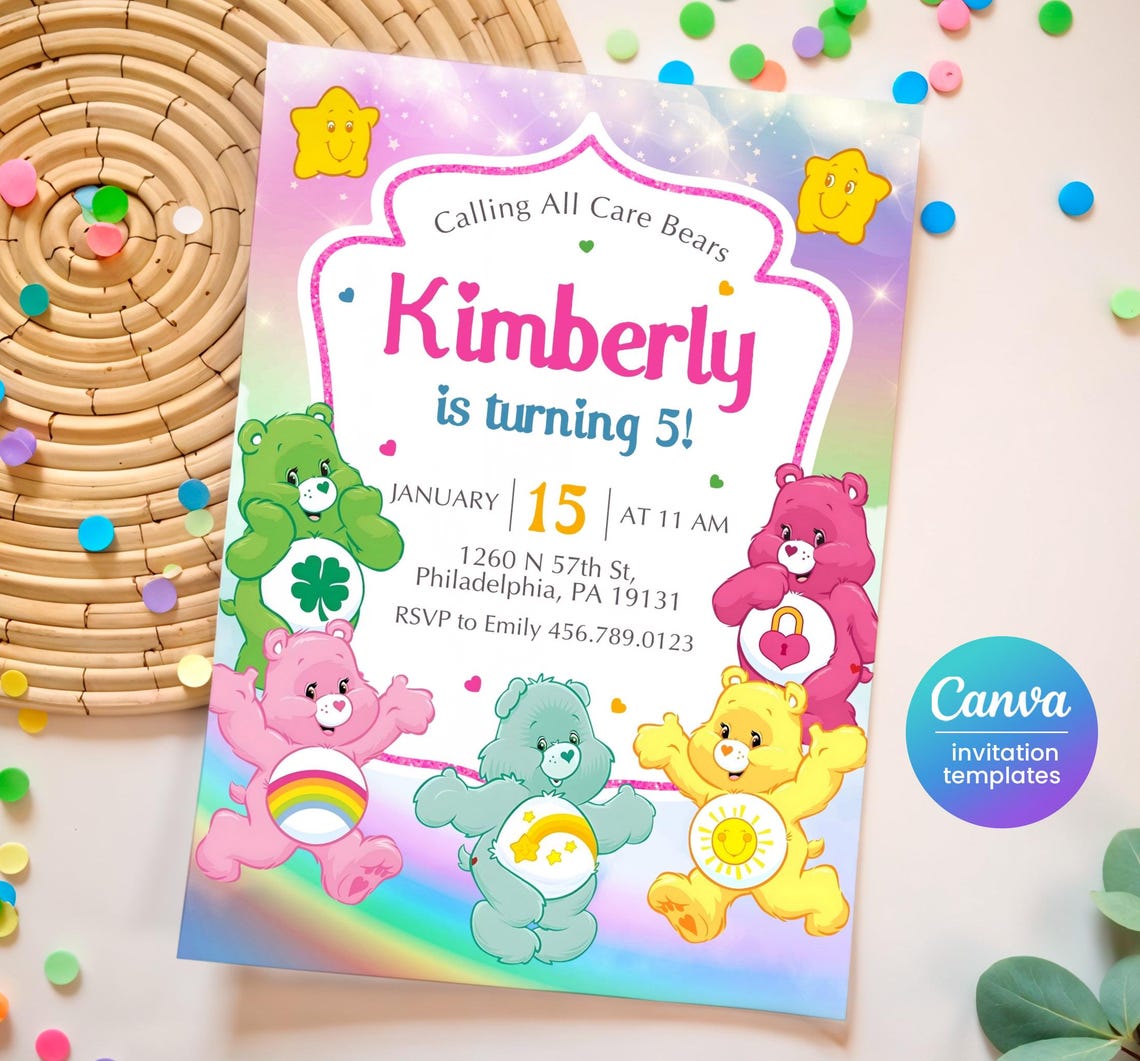 Care Bears Birthday Invitation, Printable Editable Birthday Party ...