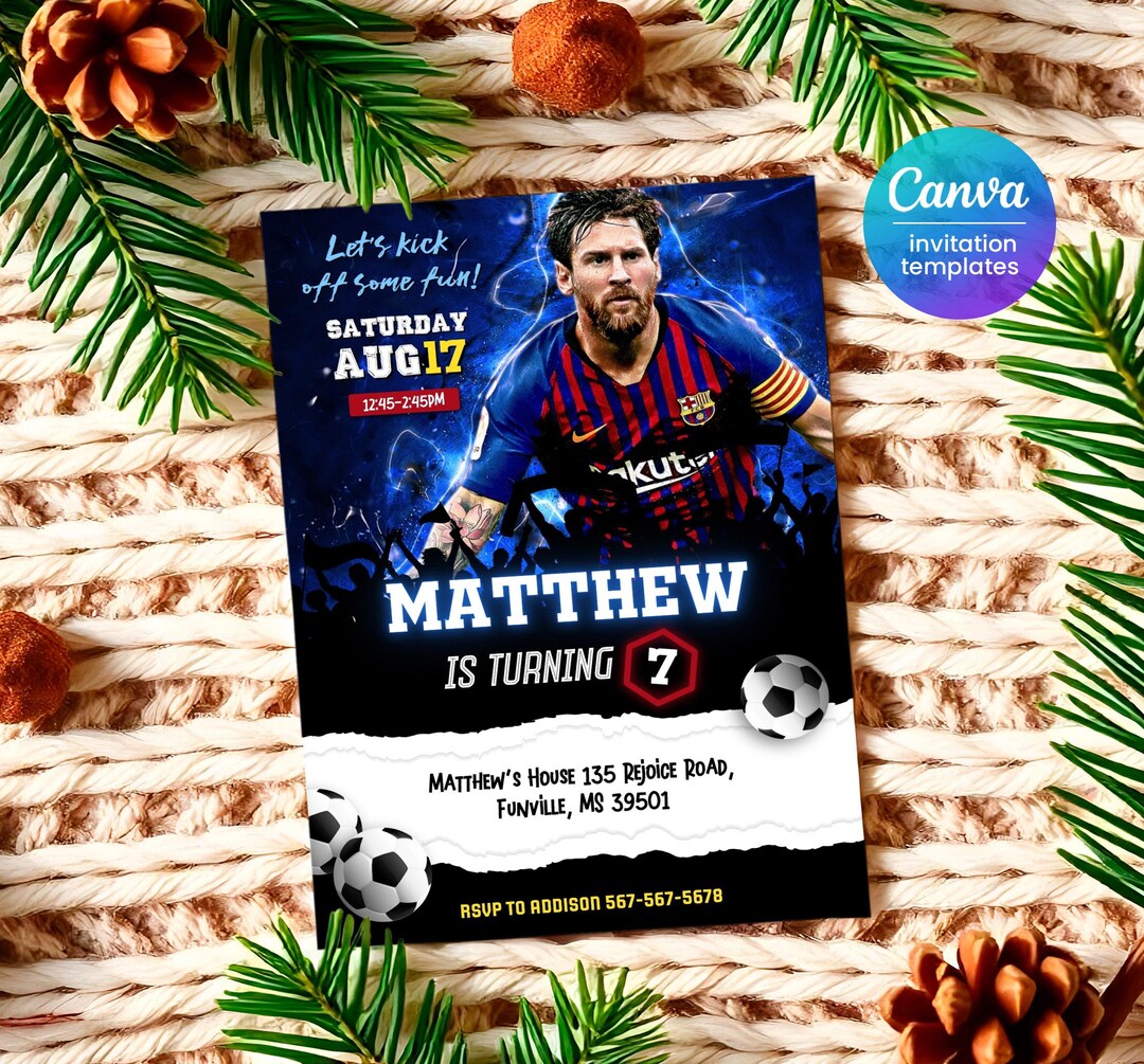 Messi Invitation, Soccer Invite, Champions League Birthday Invitation ...