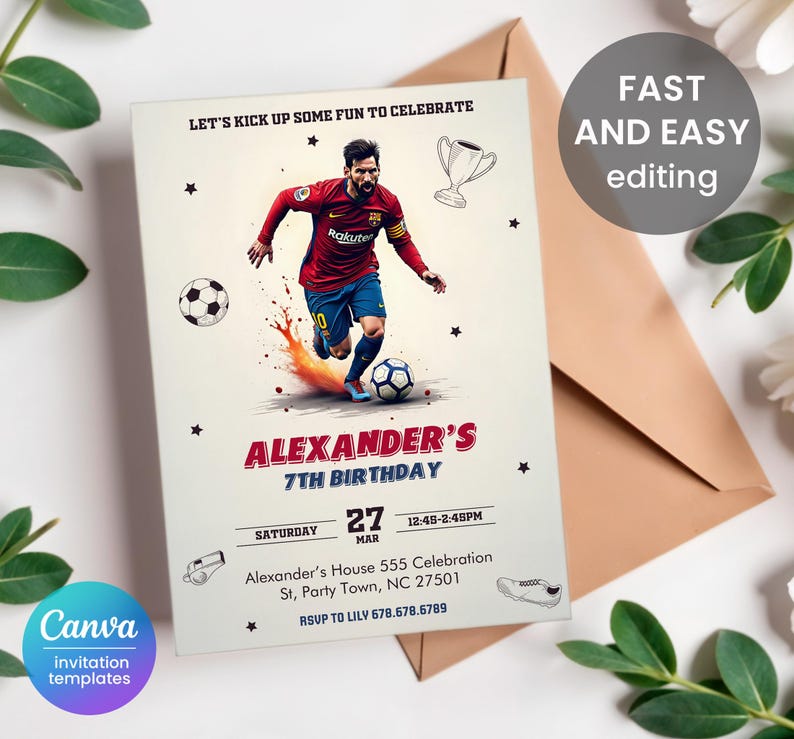 Messi Invitation, Soccer Invitation, Champions League Birthday ...