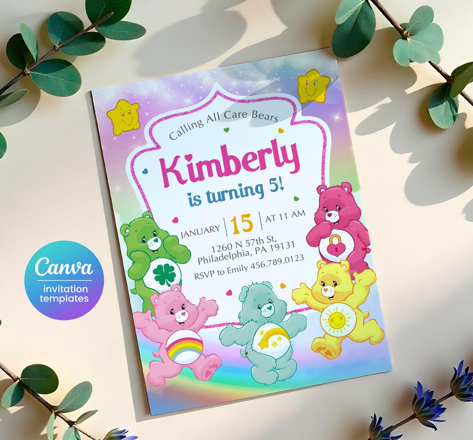 Care Bears Birthday Invitation, Printable Editable Birthday Party ...