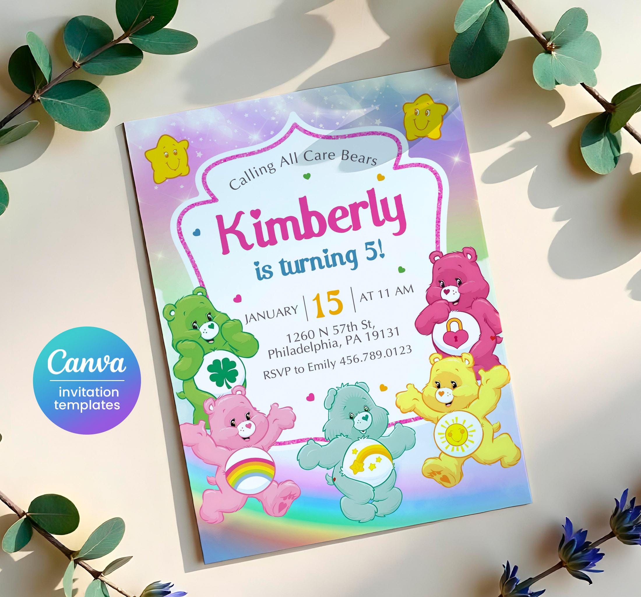 Care Bears Birthday Invitation, Printable Editable Birthday Party ...