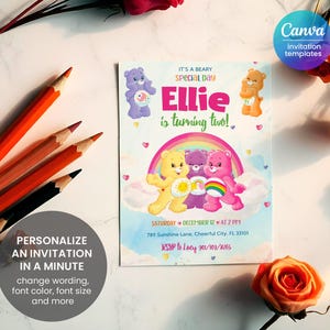 Care Bears Birthday Invitation, Printable Editable Birthday Party ...