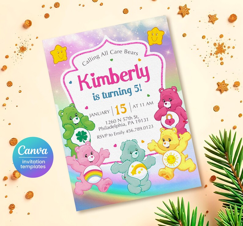 Care Bears Birthday Invitation, Printable Editable Birthday Party ...