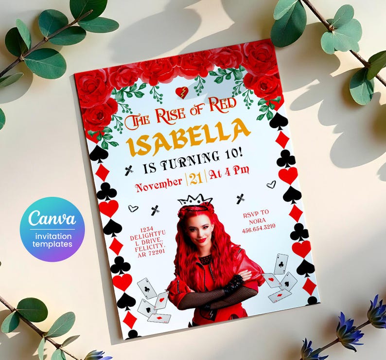 Descendants Rise of Red Invitation, Printable Editable Birthday Invite ...