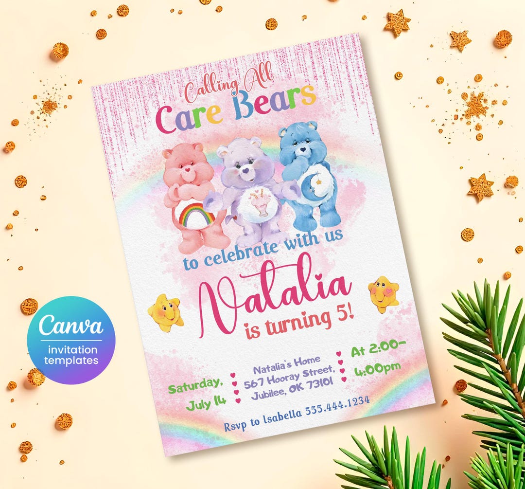 Care Bears Birthday Invitation, Printable Editable Birthday Party ...