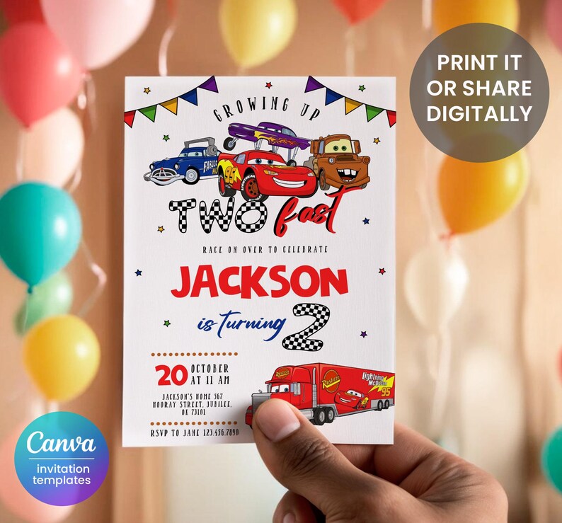 Cars Invitation, Lightning Mcqueen Invite, Printable Birthday Party ...