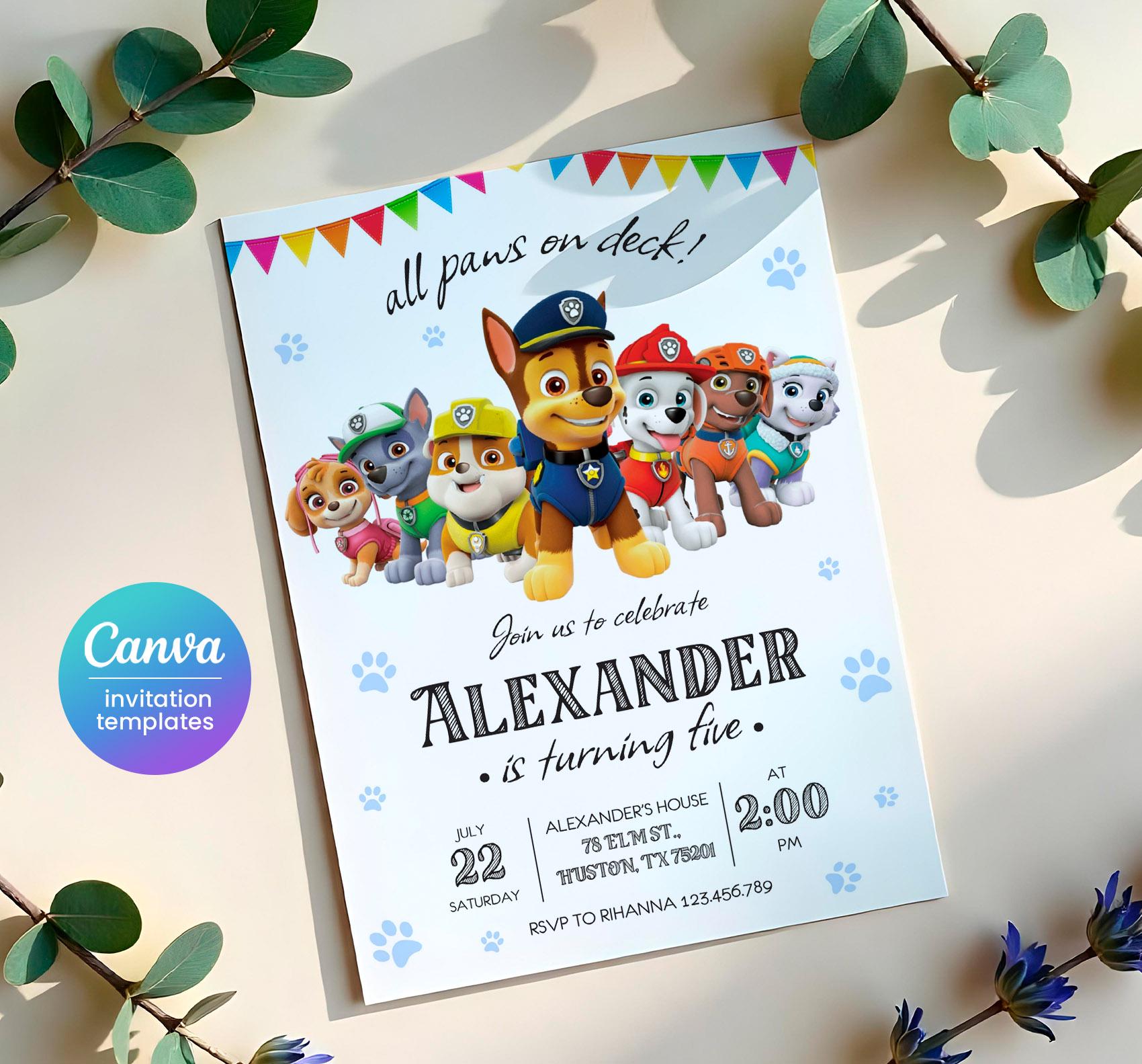 Printable Paw-ty Editable Invitation, Puppies Birthday Invite Boy Girl ...