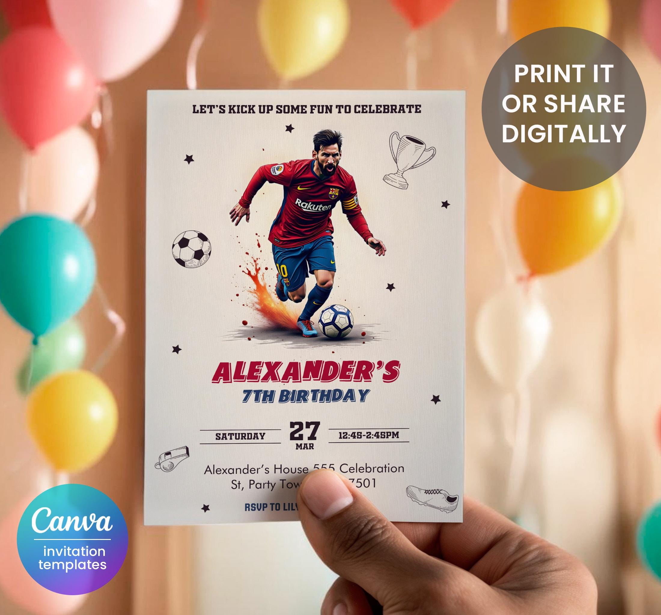 Messi Invitation, Soccer Invitation, Champions League Birthday ...