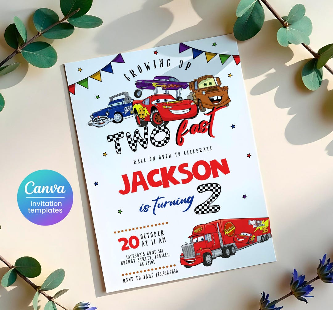 Cars Invitation, Lightning Mcqueen Invite, Printable Birthday Party ...