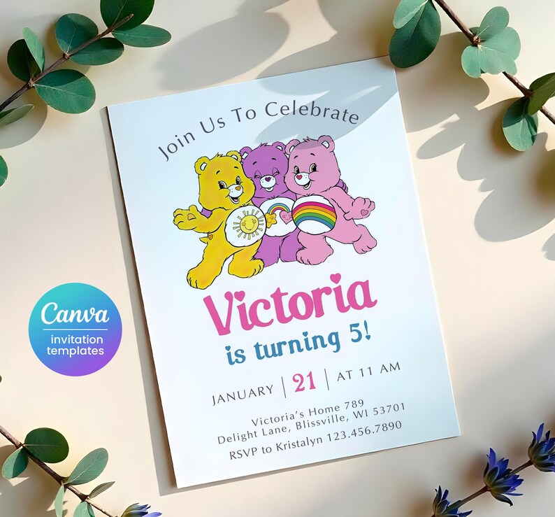Care Bears Birthday Invitation, Printable Editable Birthday Party ...