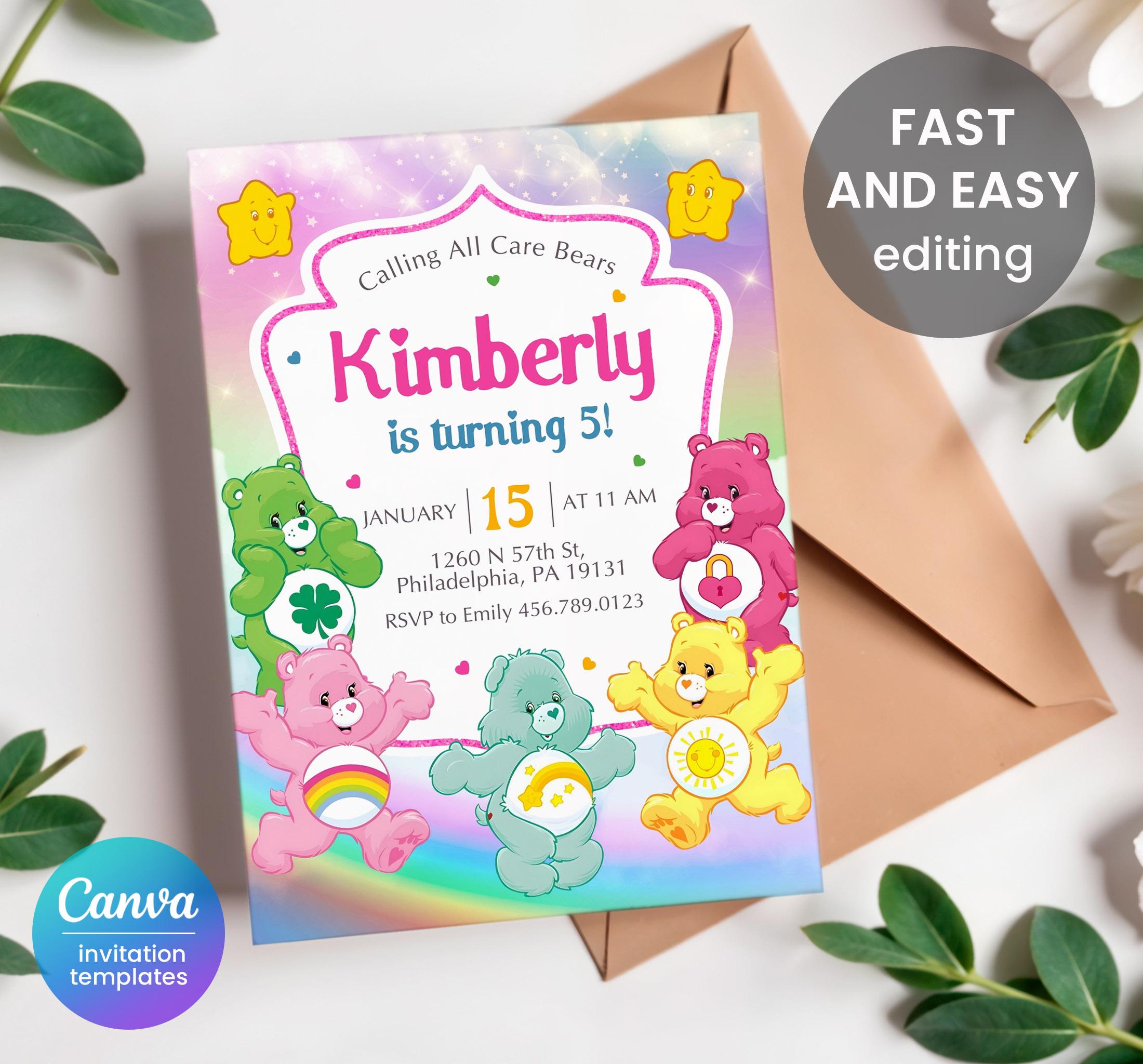 Care Bears Birthday Invitation, Printable Editable Birthday Party ...