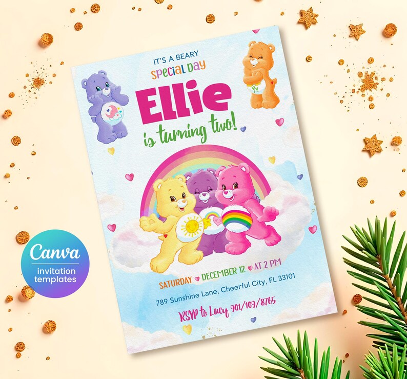Care Bears Birthday Invitation, Printable Editable Birthday Party ...