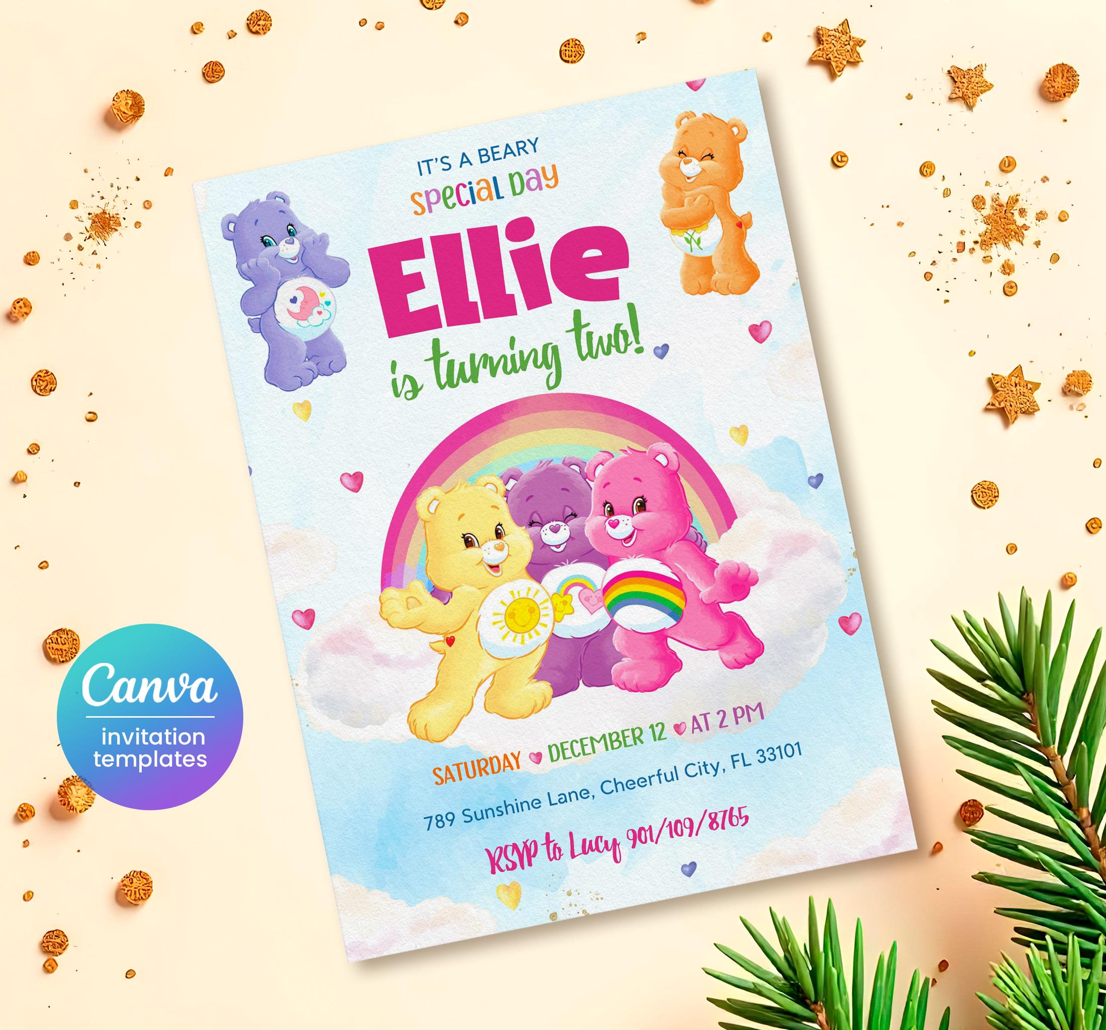 Care Bears Birthday Invitation, Printable Editable Birthday Party ...